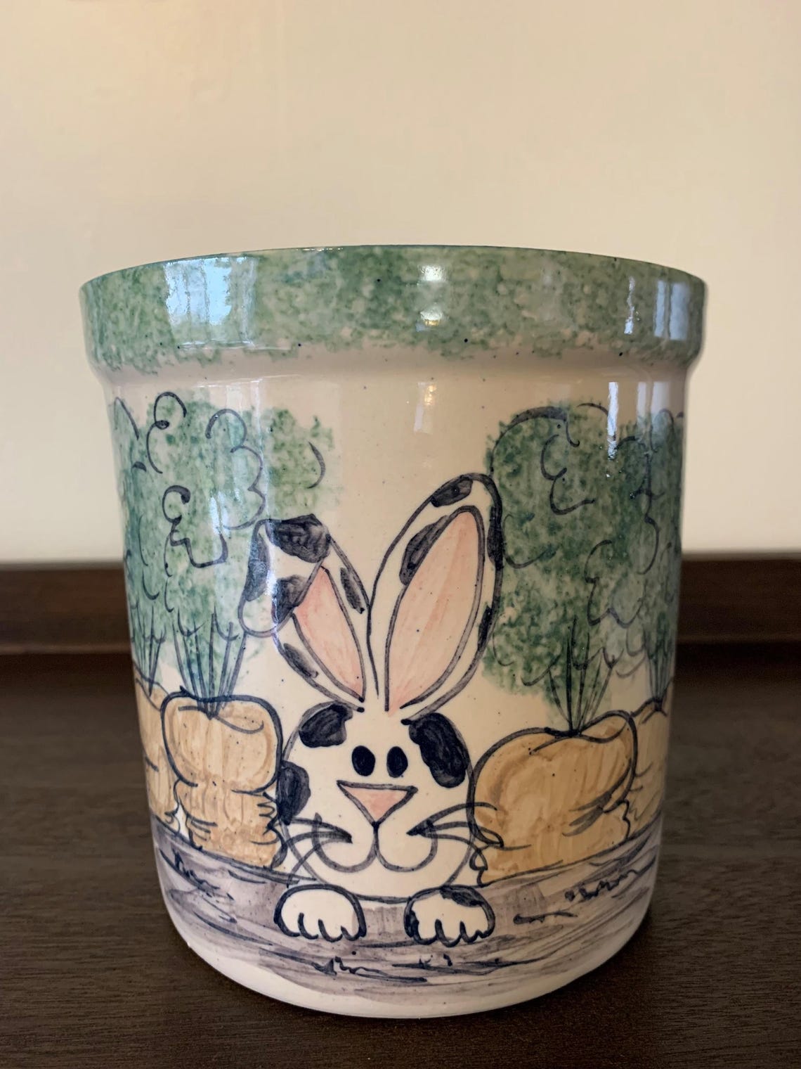 Vintage Crock Bunny Rabbit Pottery: Signed Farmhouse Utensil Holder - Etsy