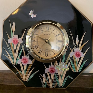 Art Deco Clock Vintage Miyabi Quartz Made in Japan Black Lacquered Iris ...