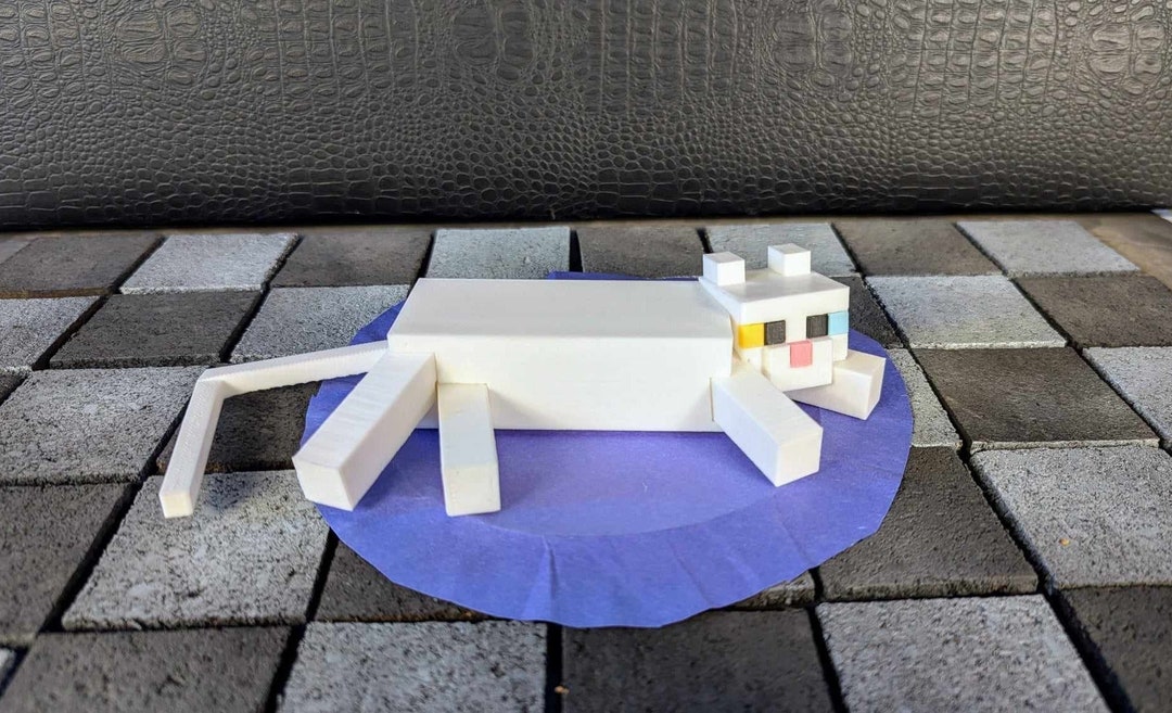 Minecraft-style Laying White Cat || 3D Printed Figurines || Gamer Gift ...