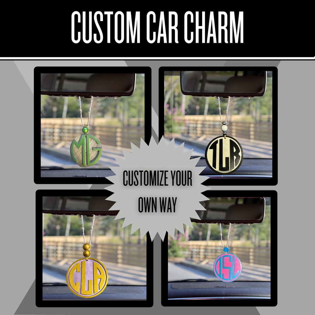 Custom Monogram Wood Car Charm / Car Mirror Charm / Personalized Car ...
