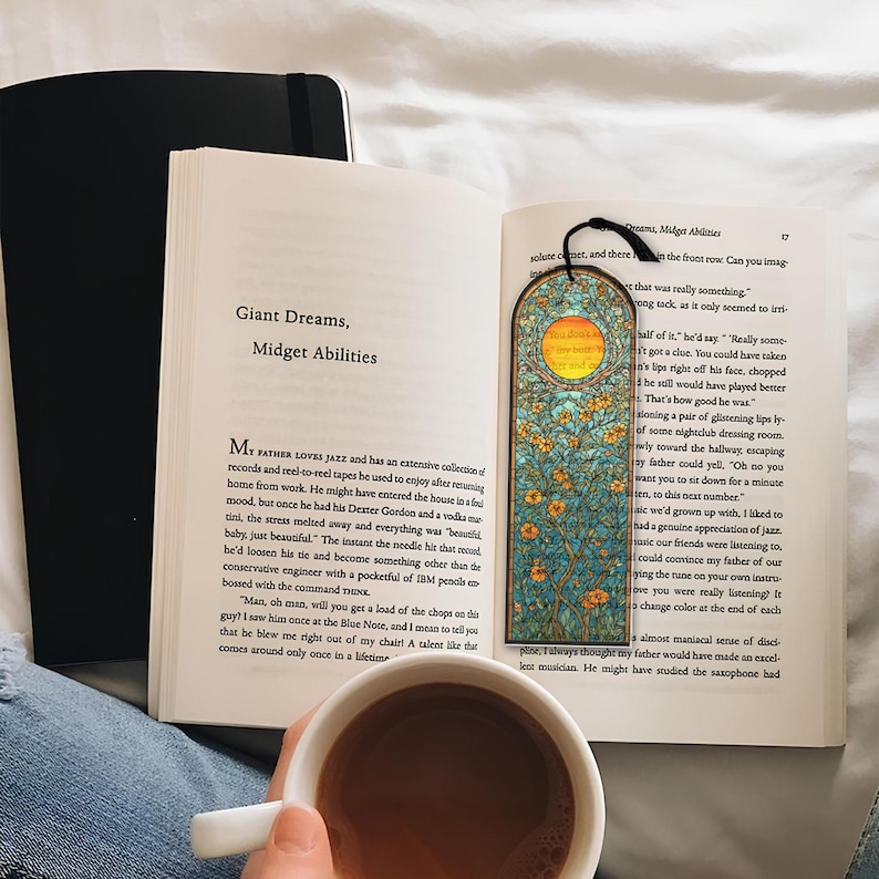 Art Nouveau Stained Glass Style Bookmark | Golden Sun & Flower Meadow ...