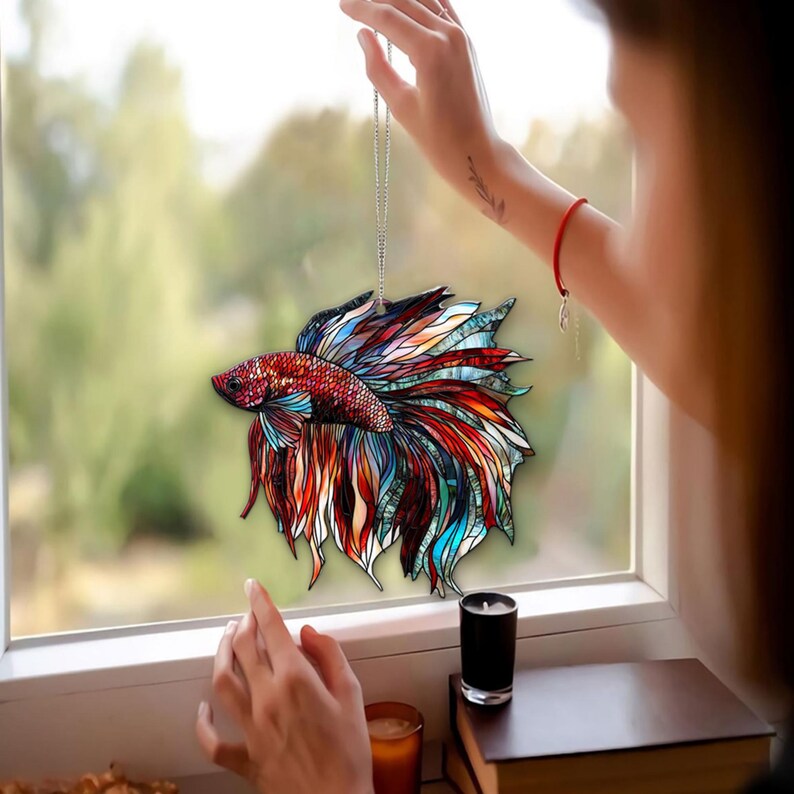 Betta Fish Acrylic Window Hanging: Colorful Ocean Decor - Etsy