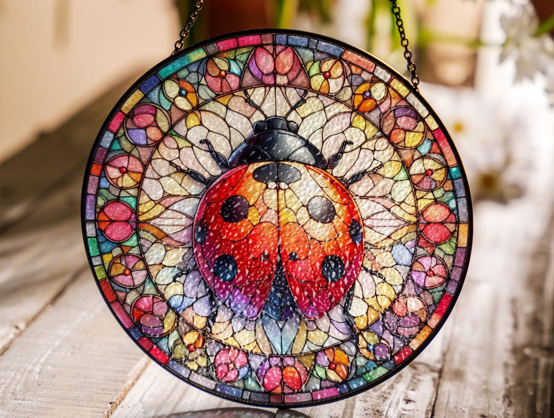 Ladybug Stained Glass Suncatcher: Garden Window Hanging Art - Etsy