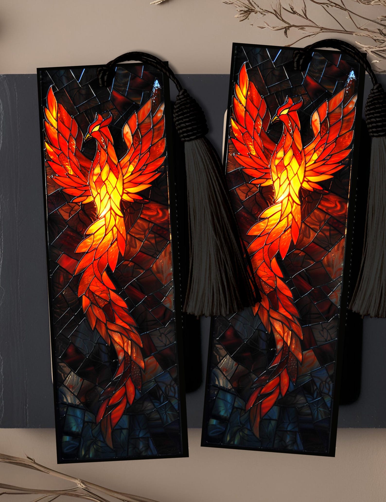 Phoenix Stained Glass Style Bookmark: Fantasy Bird Art, Unique Reading ...