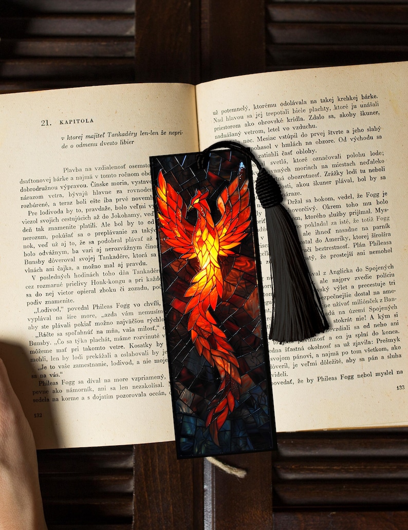 Phoenix Stained Glass Style Bookmark: Fantasy Bird Art, Unique Reading ...