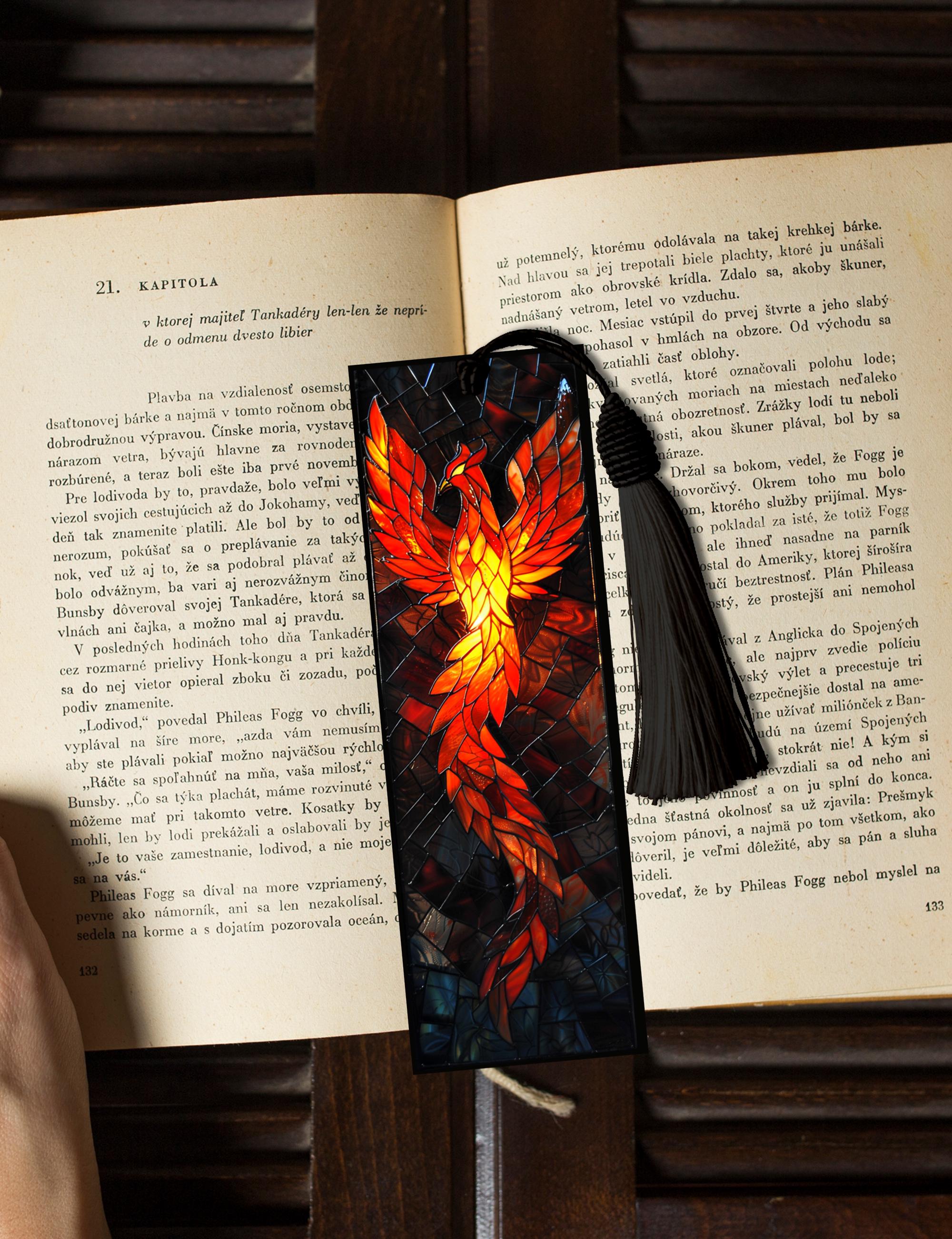 Phoenix Stained Glass Style Bookmark: Fantasy Bird Art, Unique Reading ...