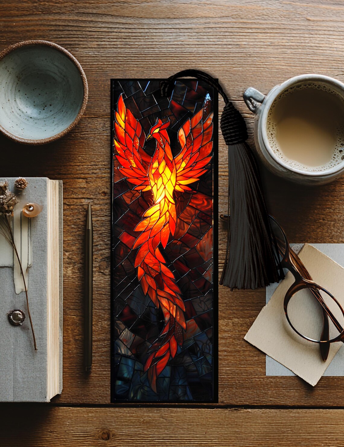 Phoenix Stained Glass Style Bookmark: Fantasy Bird Art, Unique Reading ...