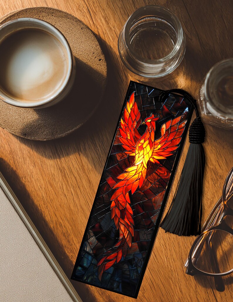 Phoenix Stained Glass Style Bookmark: Fantasy Bird Art, Unique Reading ...