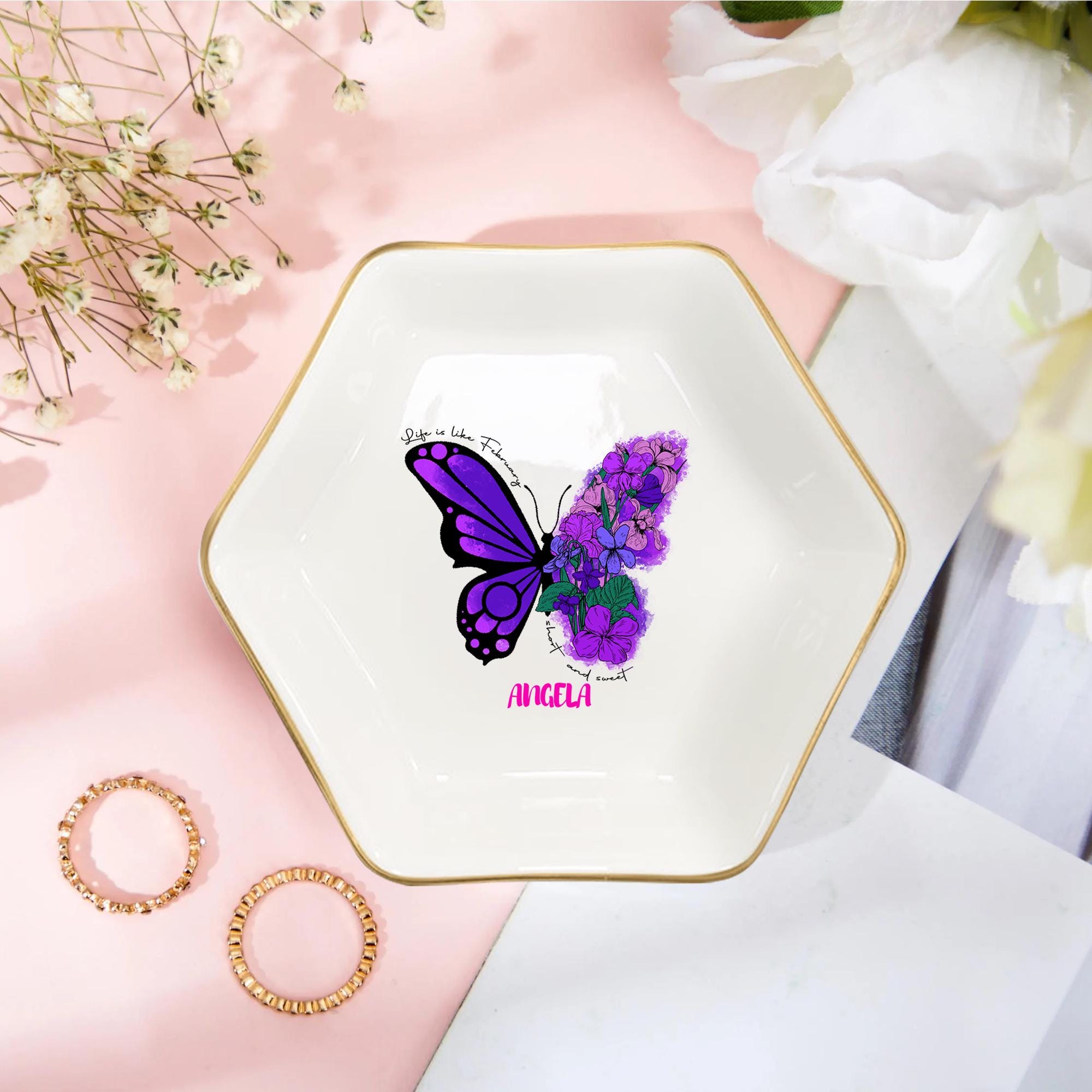 Personalized Birth Flower Butterfly Ceramic Trinket Dish - Etsy