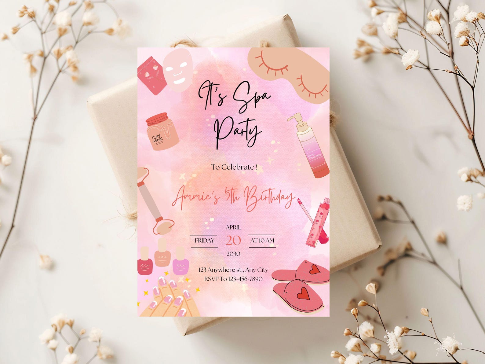 Editable Spa Birthday Party Invitation, Spa Party Birthday Invitation ...