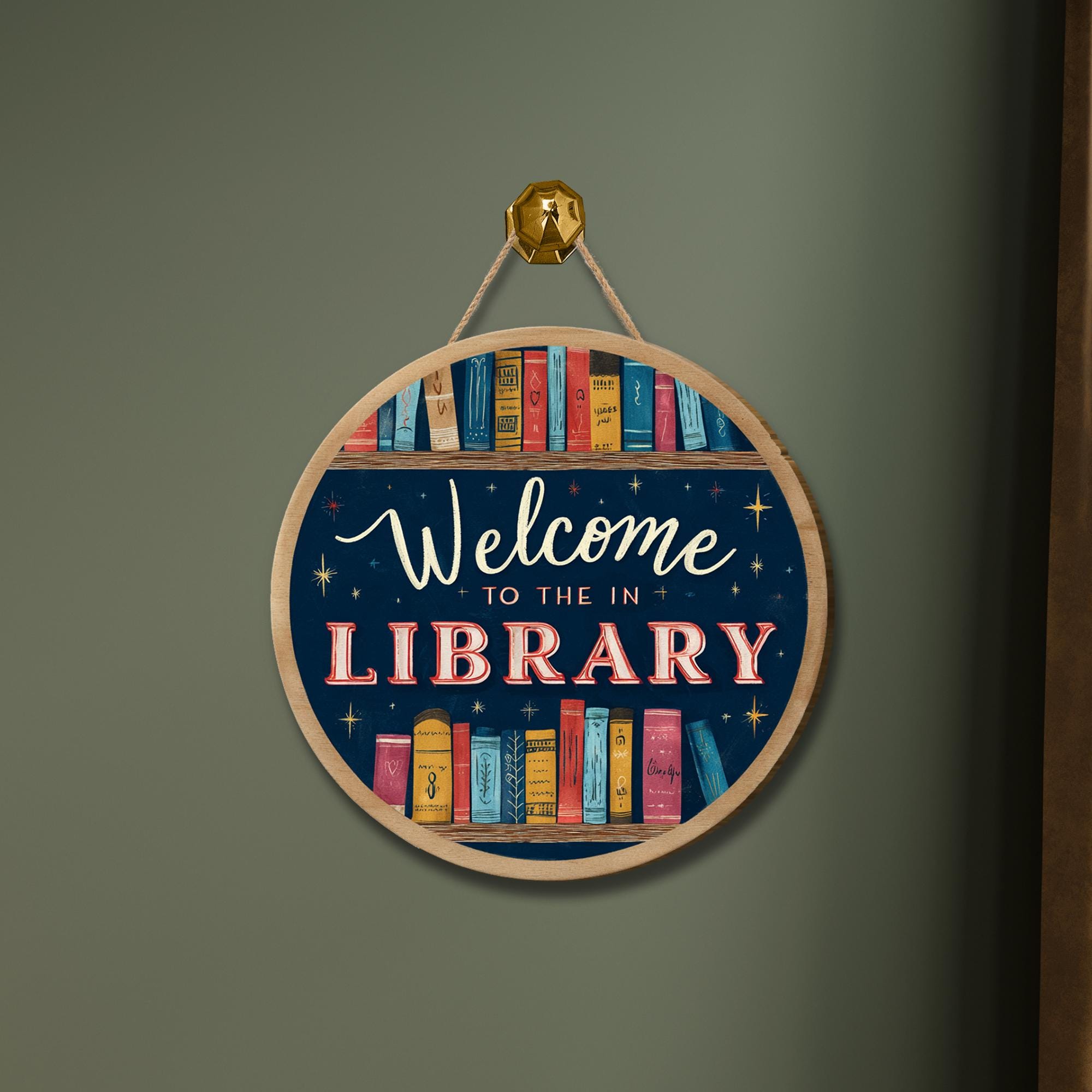 Welcome to the Library Sign Reading Room Teacher Gift Wooden Door Decor ...