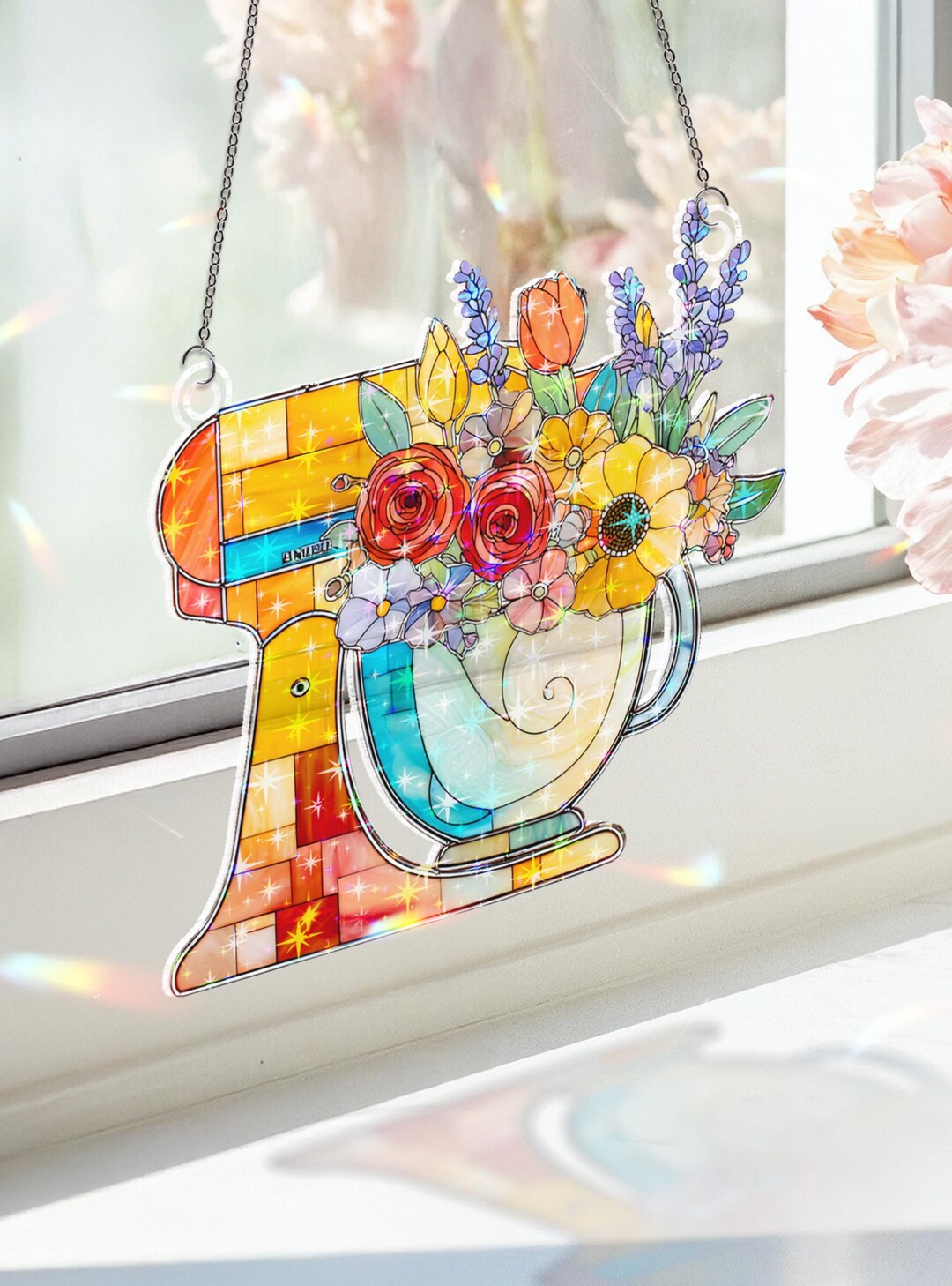 Floral Dough Mixer Acrylic Window Hanging: Baker Gift, Holographic ...