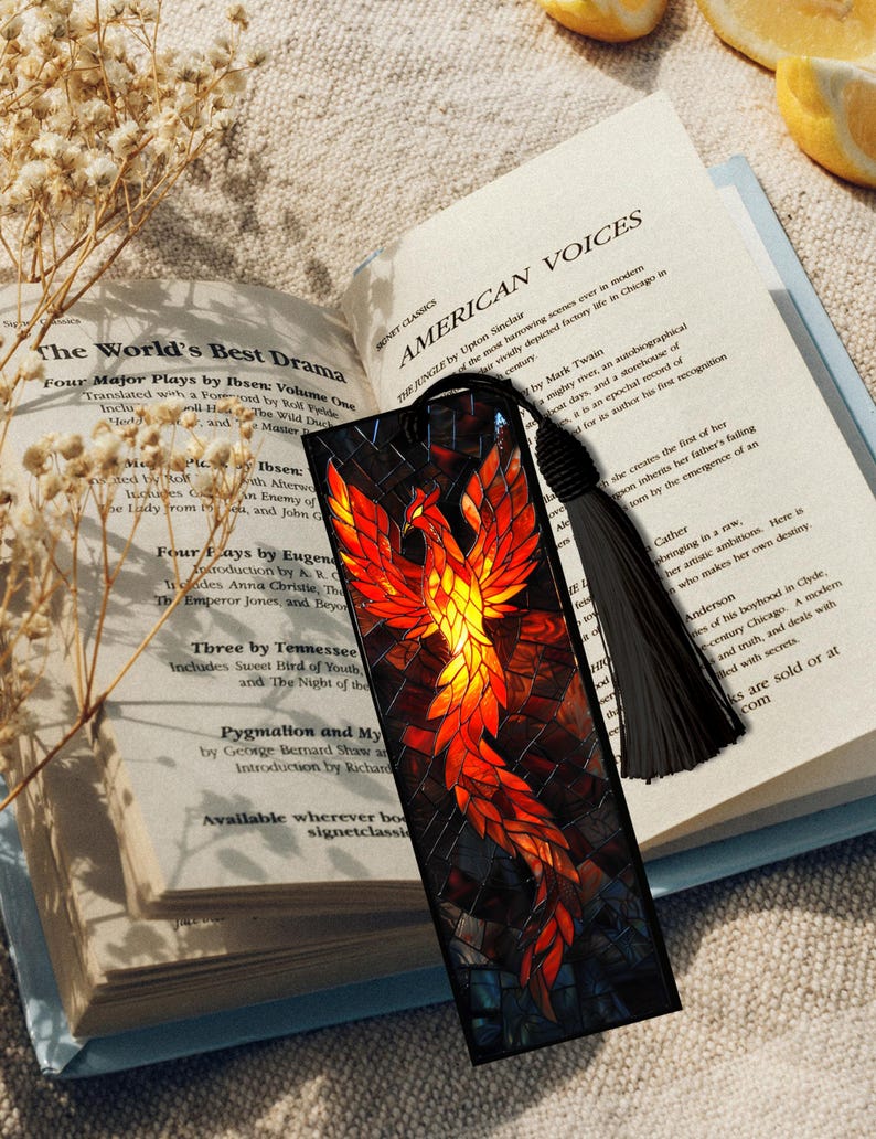 Phoenix Stained Glass Style Bookmark: Fantasy Bird Art, Unique Reading ...