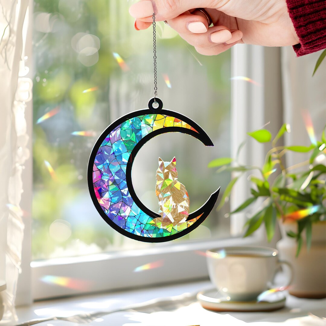 Custom Cat Broken Glass Hologram Effect Memorial Suncatcher With Name ...