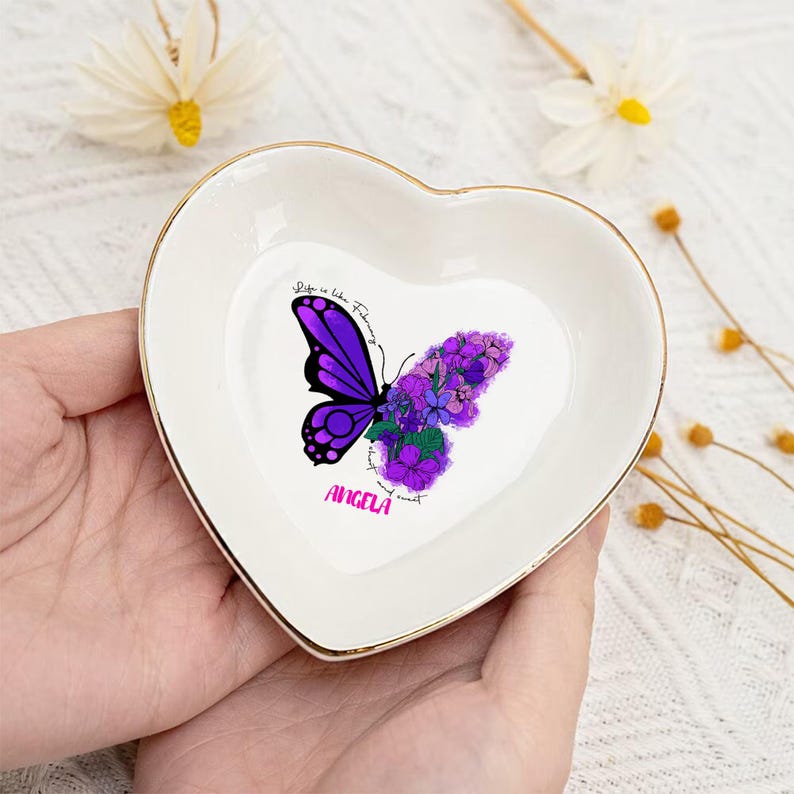 Personalized Birth Flower Butterfly Ceramic Trinket Dish - Etsy