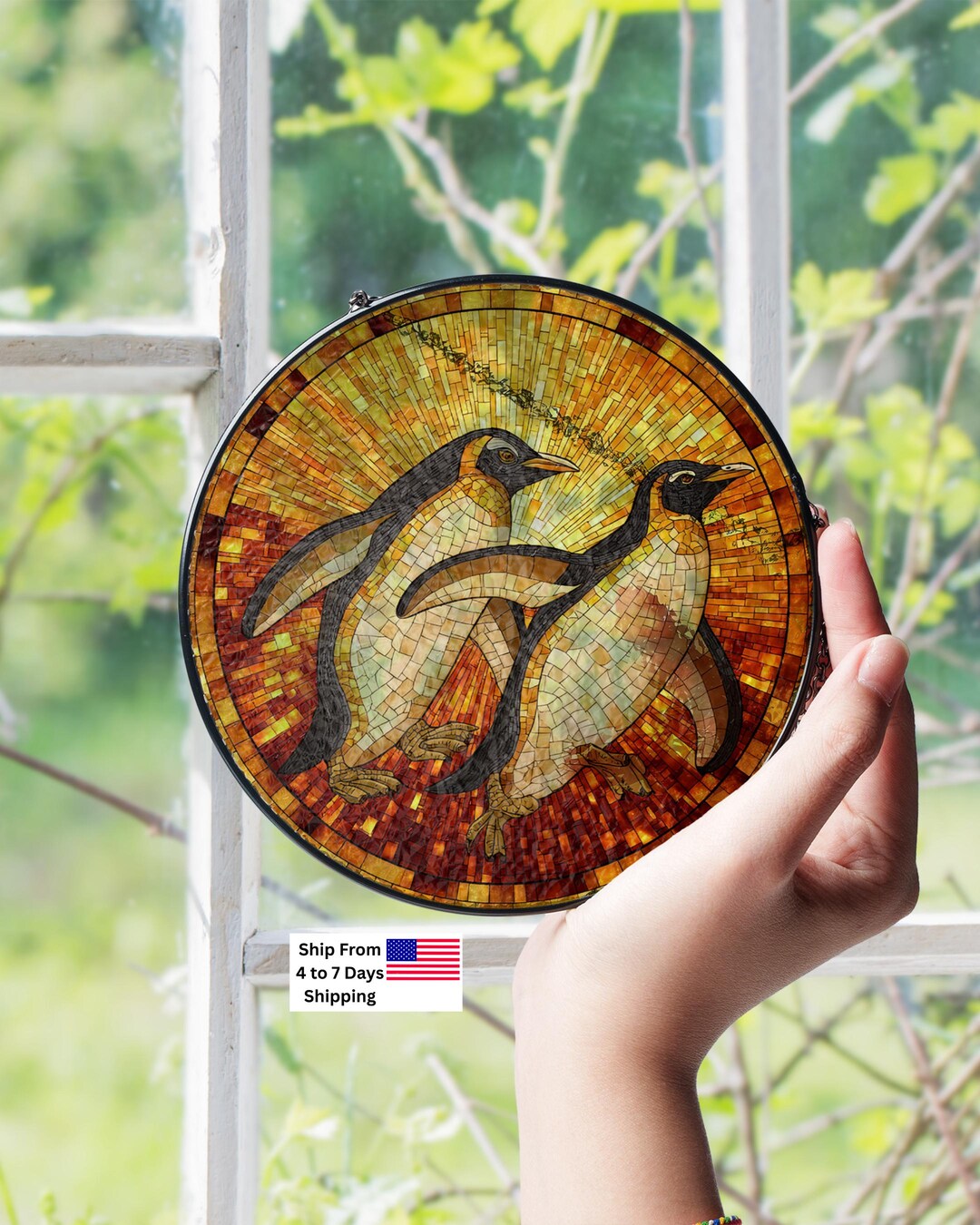 Personalized Penguin Couple Suncatcher: Glass Window Hanging, Penguin ...