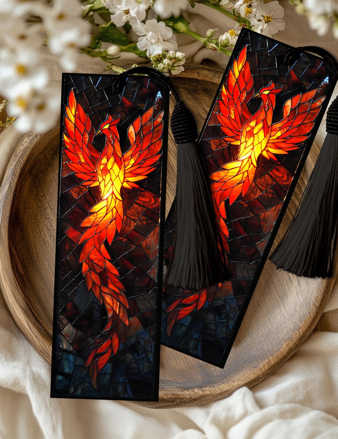 Phoenix Stained Glass Style Bookmark: Fantasy Bird Art, Unique Reading ...