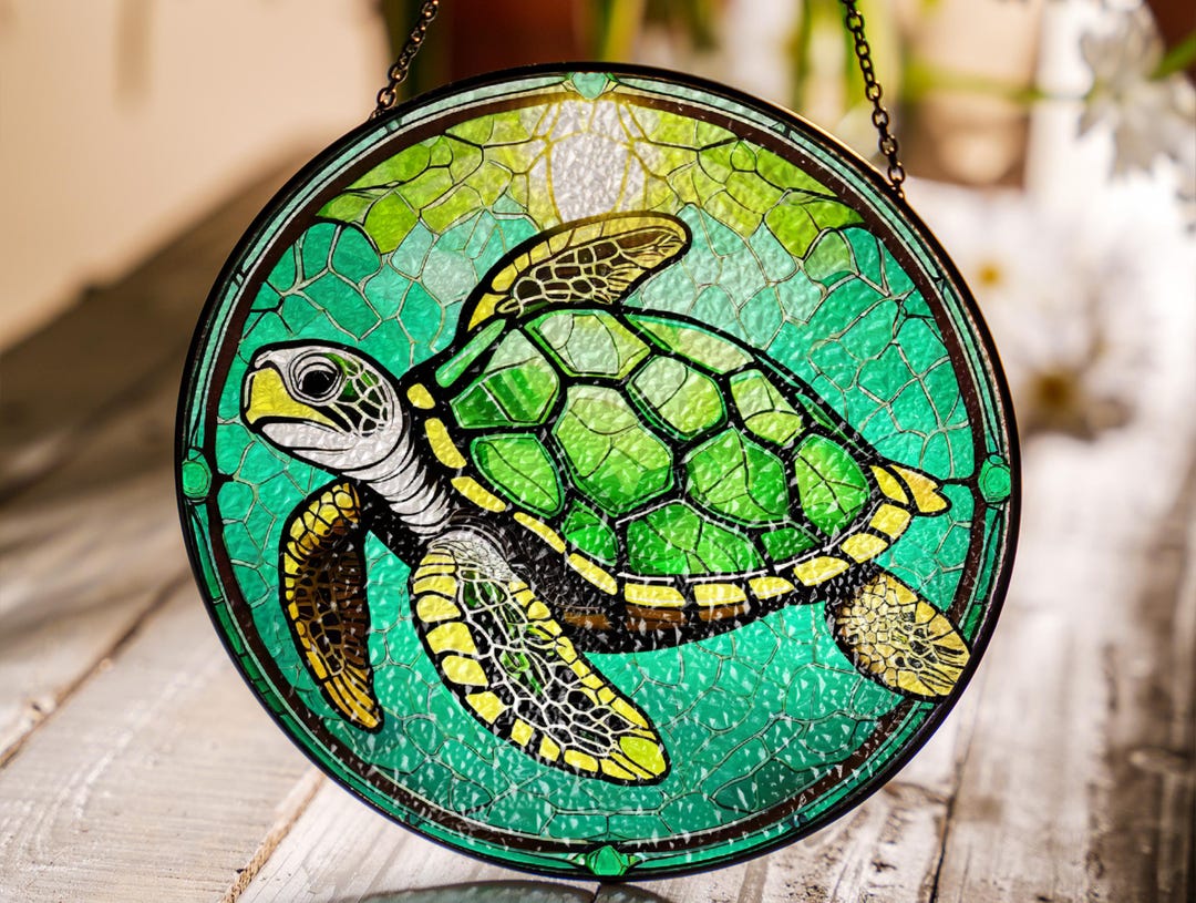 Sea Turtle Stained Glass Suncatcher: Beach House Window Decor - Etsy