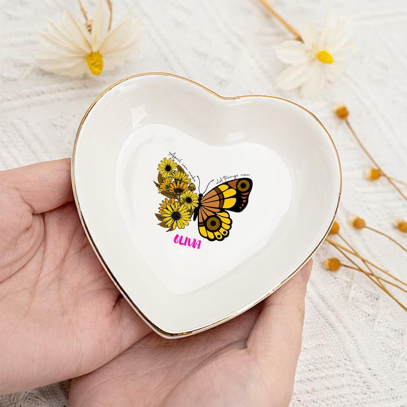 Personalized Birth Flower Butterfly Ceramic Trinket Dish - Etsy