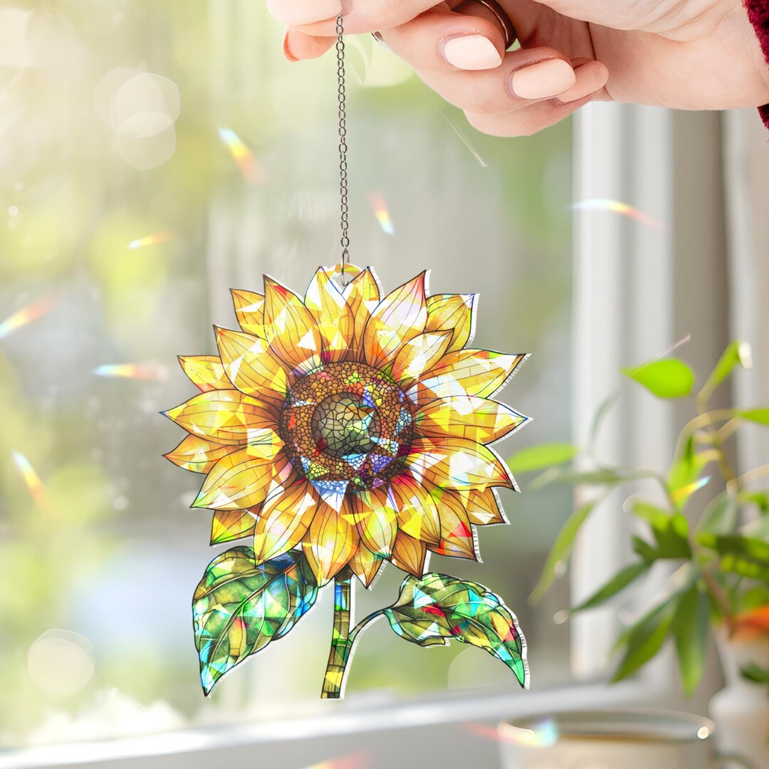 Custom Shape Broken Glass Hologram ACRYLIC Sunflower Suncatcher ...