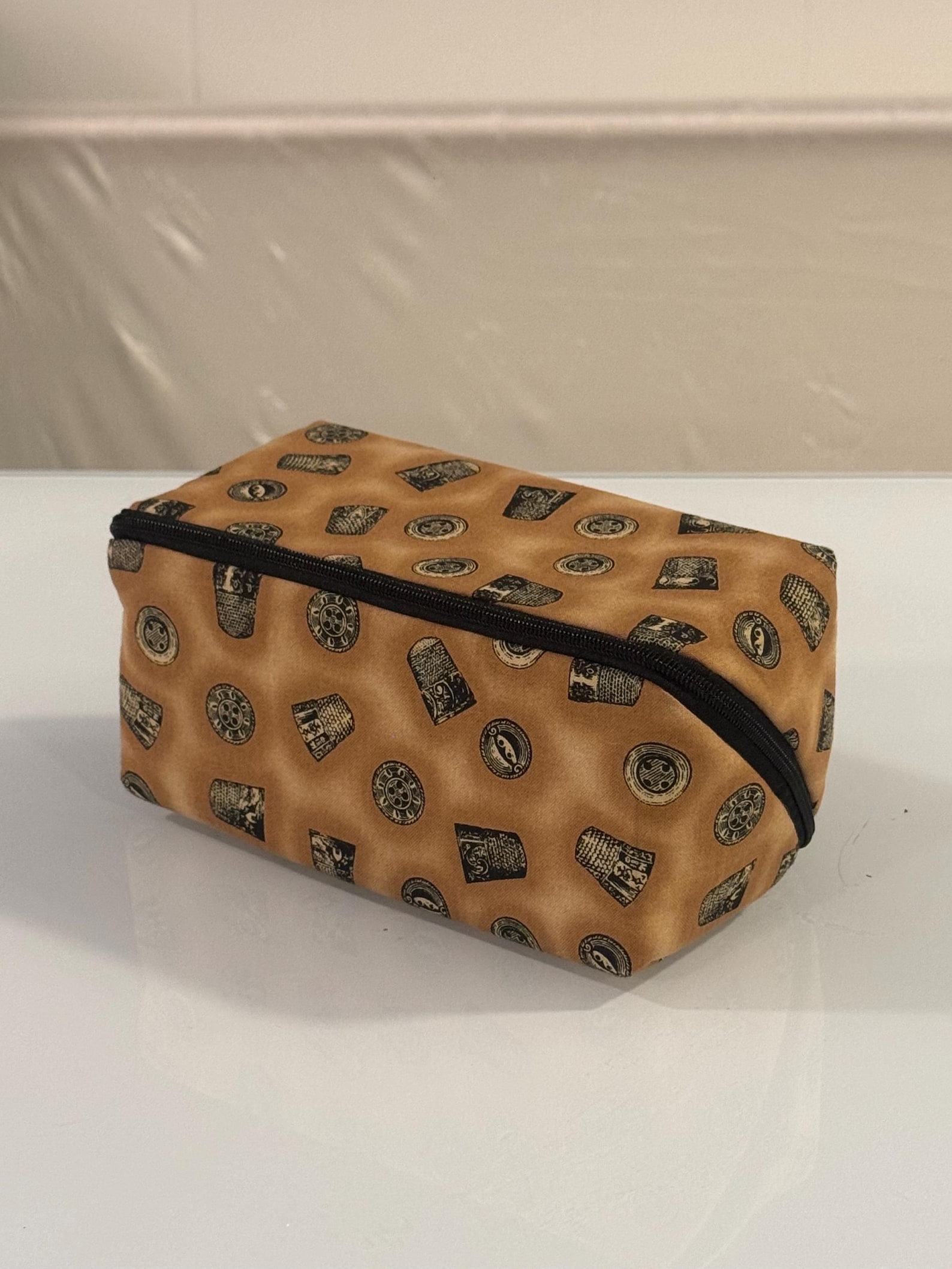 Squared Zippered Pouch Made of Cotton, 6 1/2" X 3 1/2", Opens up Wide ...