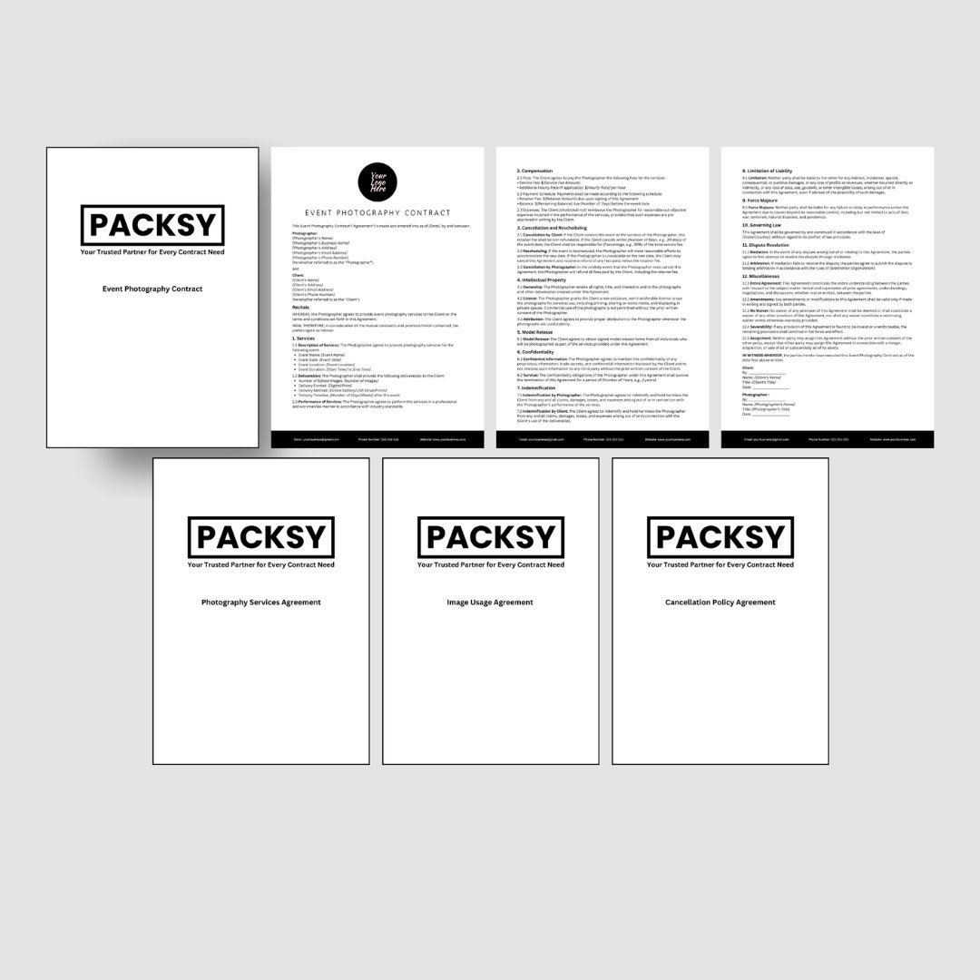 Photographer Contract Template Pack - Model Release Form, Event ...