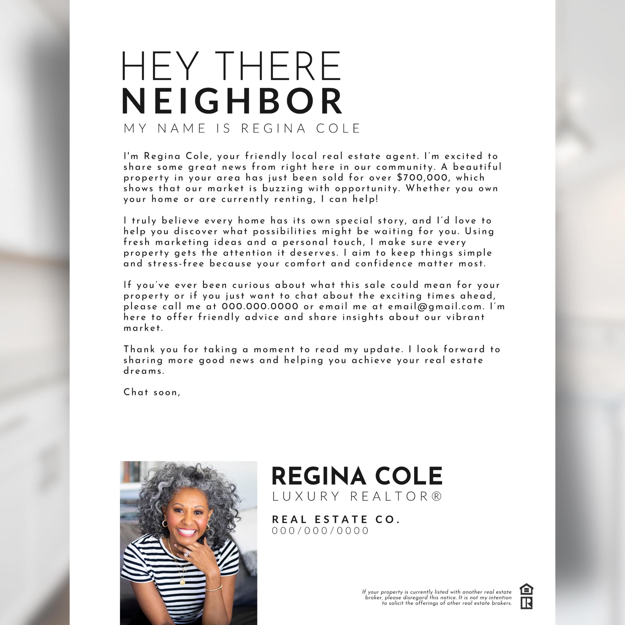 Real Estate Just Sold Letter, Realtor Letter Template, Real Estate ...