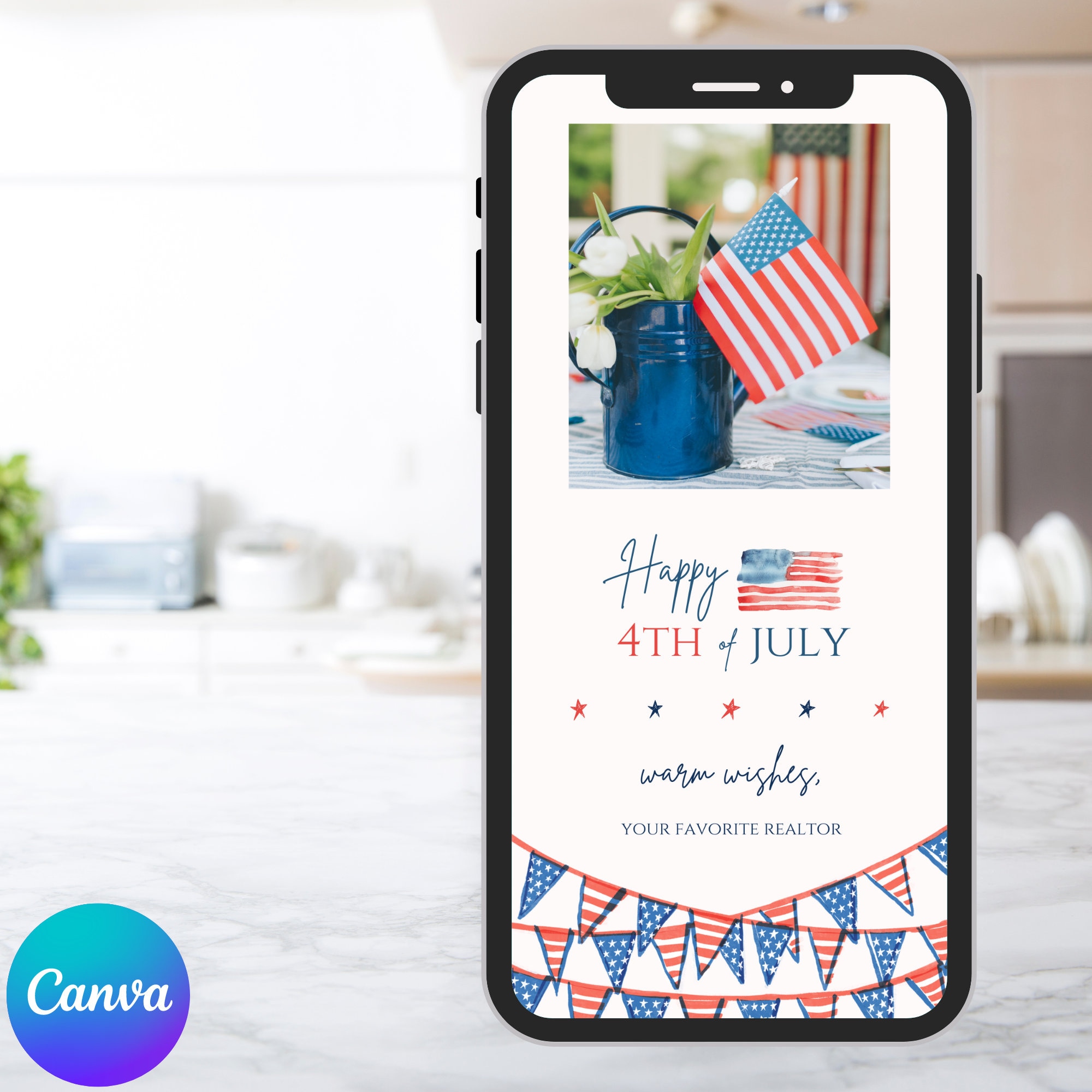 Digital Real Estate Card, Happy 4th Text, Fourth of July, Realtor ...