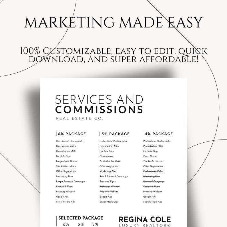 Real Estate Commission Sheet Template, for Listing Presentation, Real ...