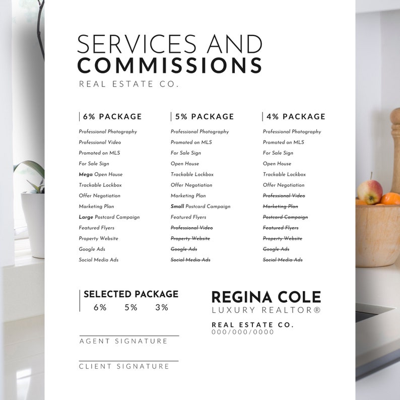 Real Estate Commission Sheet Template, for Listing Presentation, Real ...
