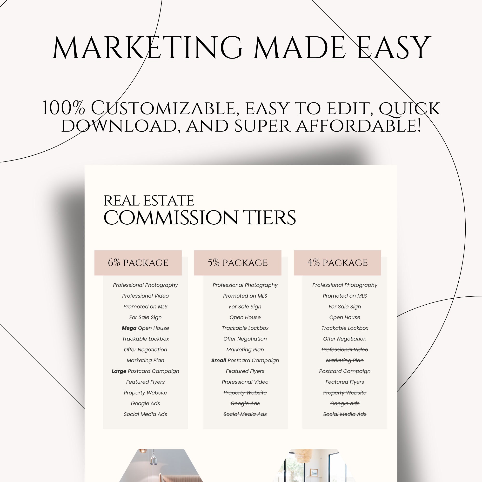 Editable Real Estate Commission Sheet, Realtor Marketing, Listing Service Tiers, Edit in Canva ...