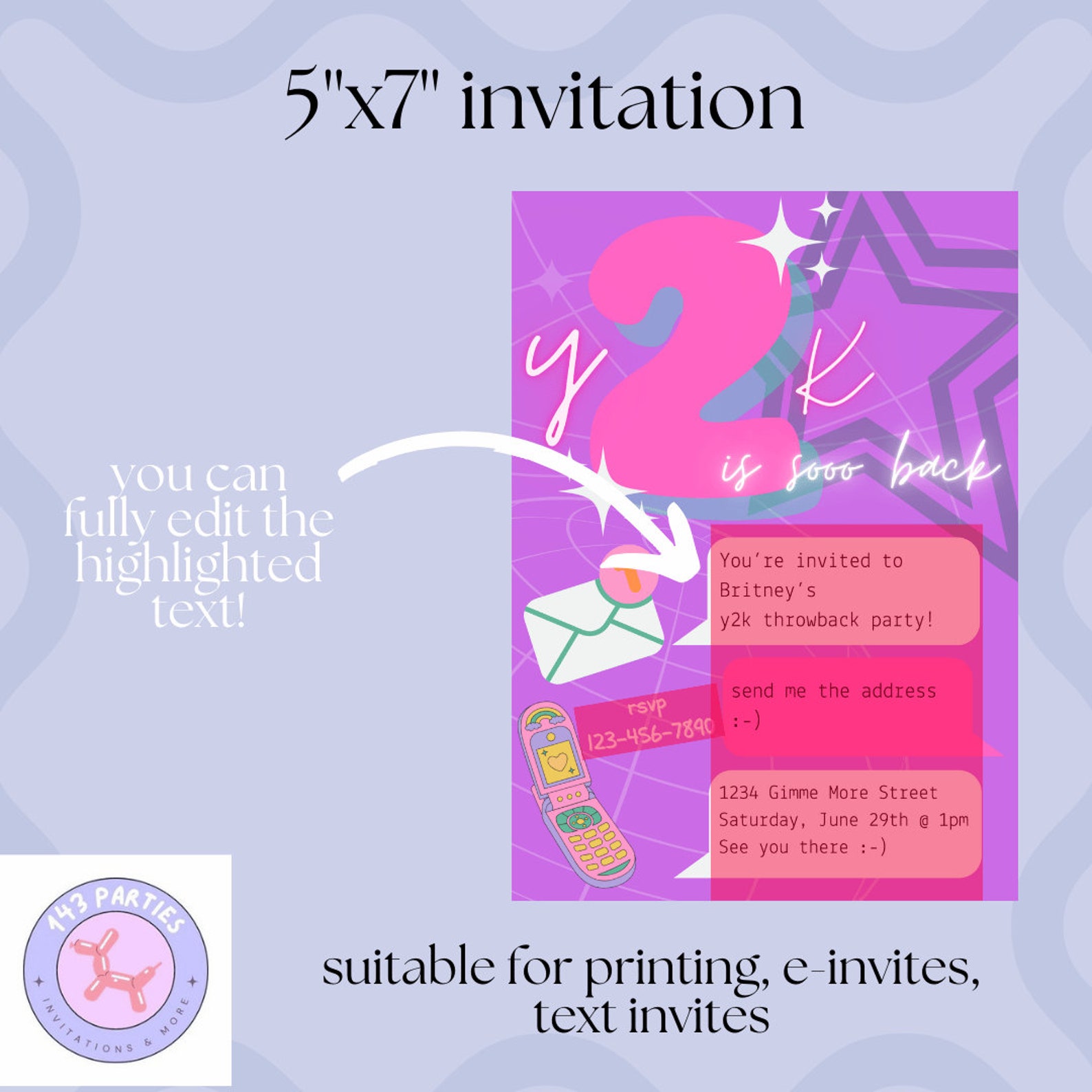EDITABLE Y2K Birthday Party Invitation, 2000s Birthday Invitation ...