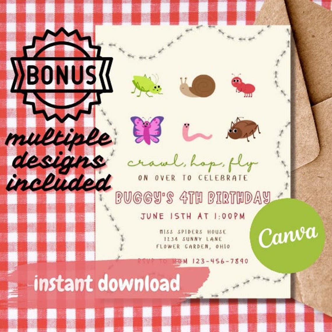 EDITABLE Bug Birthday Party Invitation Bugs Birthday Party Theme ...