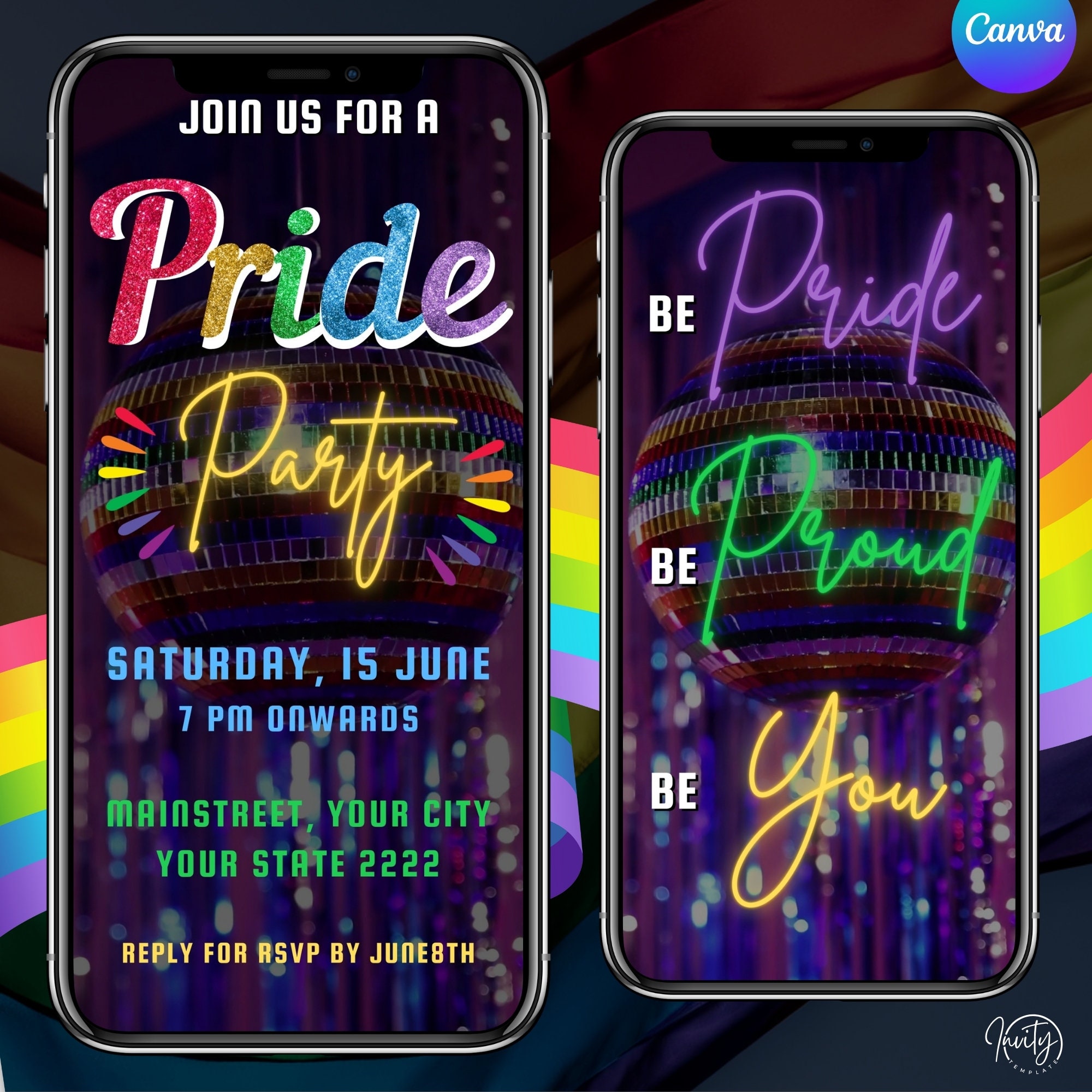 Pride Party Animated Invitation Template, Pride Invite Canva Template ...