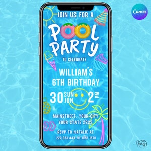 Pool Party Animated Invitation: Summer Birthday Evite (digital Download ...