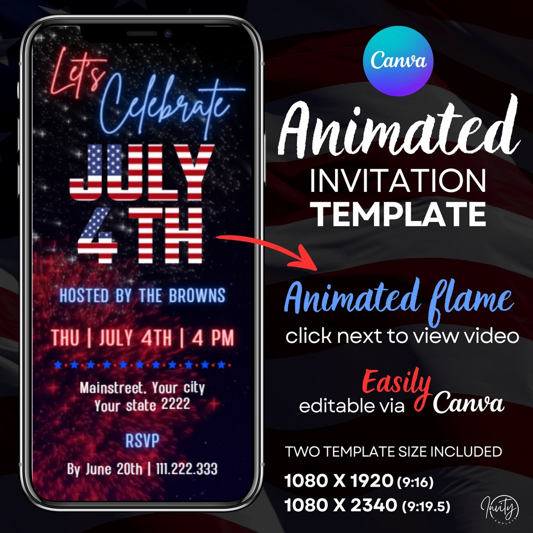 Animated 4th of July Invitation, Fireworks Evite (digital) - Etsy