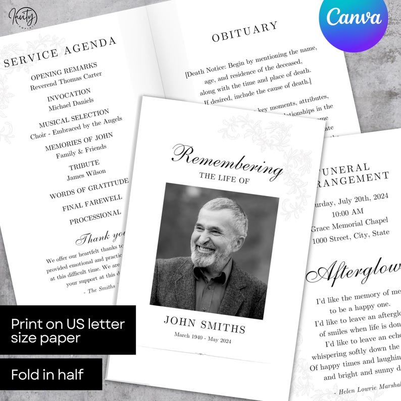 Premium Funeral Program Template for Memorial Service, Celebration of ...
