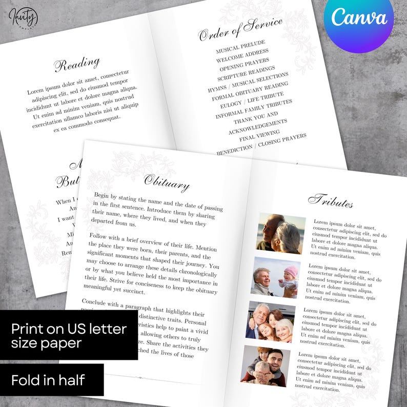 Funeral Booklet Template for Memorial Service, Celebration of Life ...