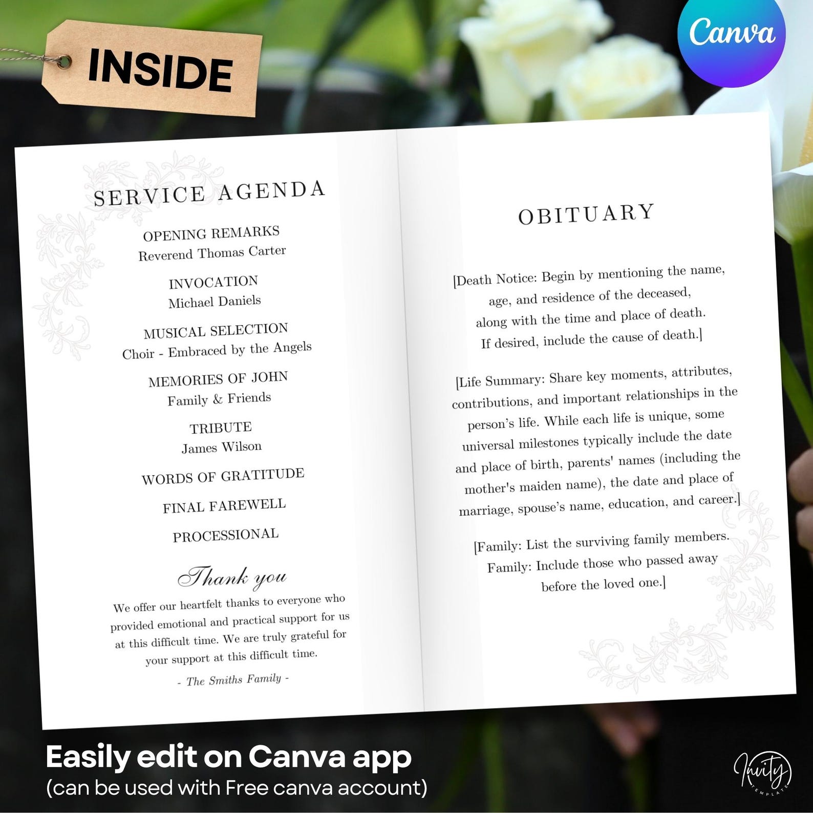 Premium Funeral Program Template for Memorial Service, Celebration of ...