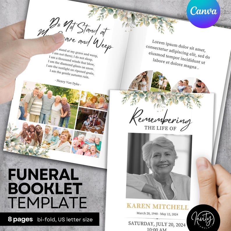 Funeral Booklet Template: Celebration of Life, Order of Service (canva ...
