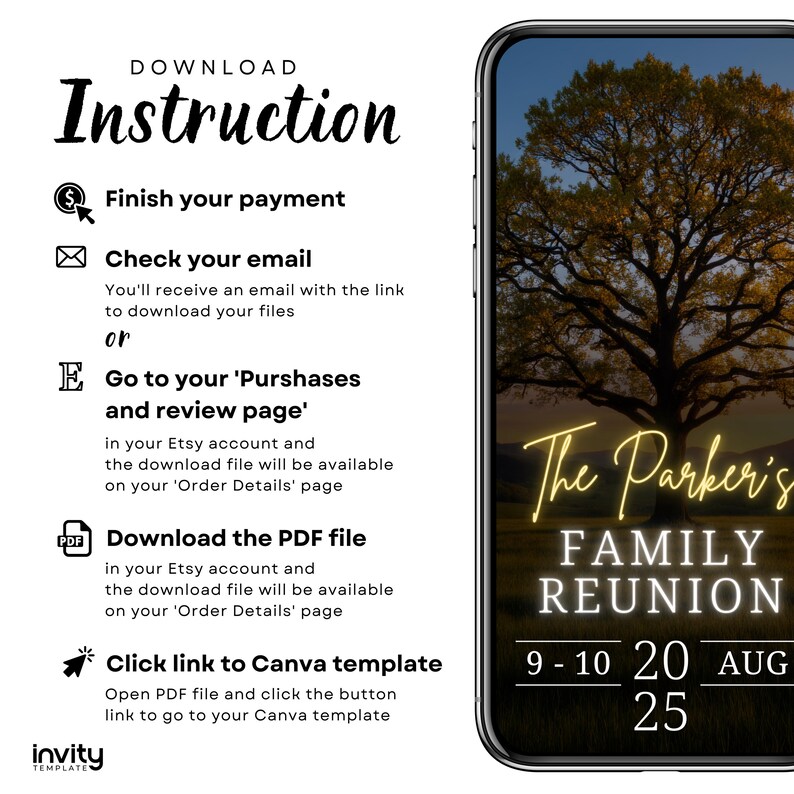 Animated Family Reunion Invitation: Editable Canva Template (digital ...