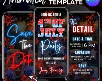 4th of July Party Digital Invitation, Canva 4th of July Video ...