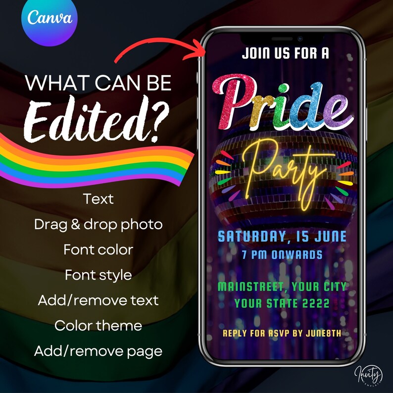 Pride Party Animated Invitation Template, Pride Invite Canva Template ...