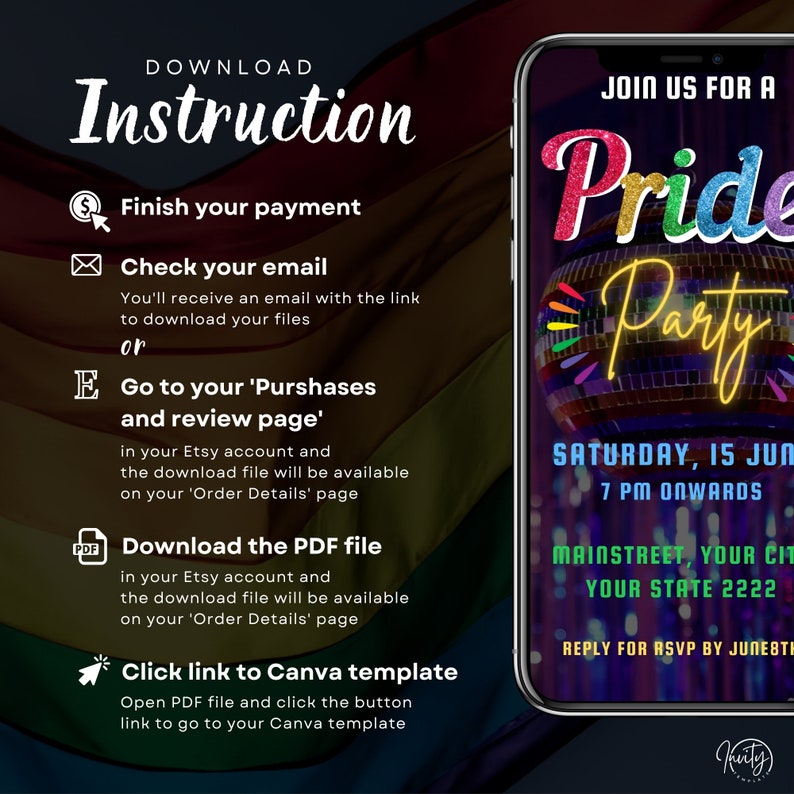 Pride Party Animated Invitation Template, Pride Invite Canva Template ...