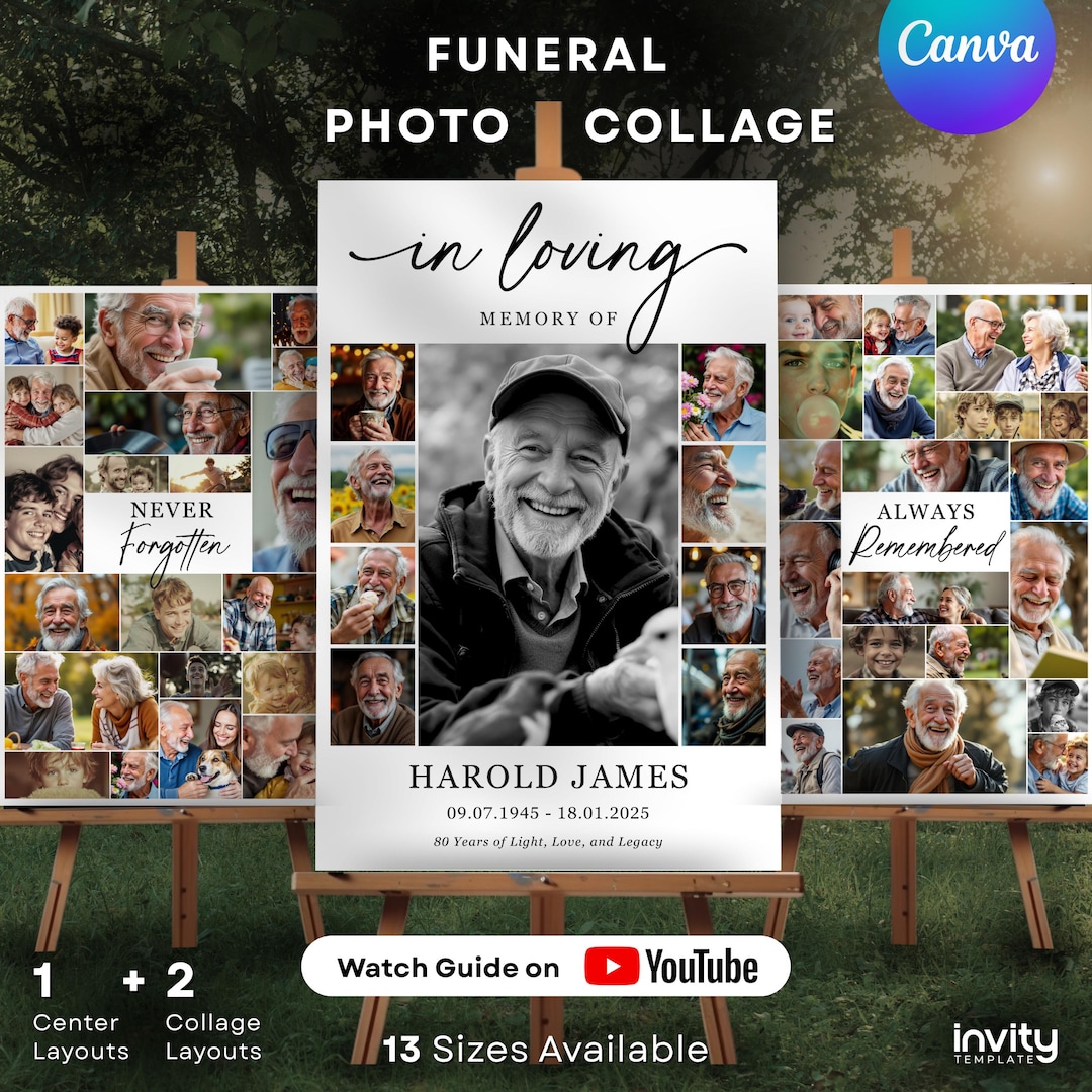 Funeral Photo Collage, in Loving Memory Memorial Sign Board, Funeral ...