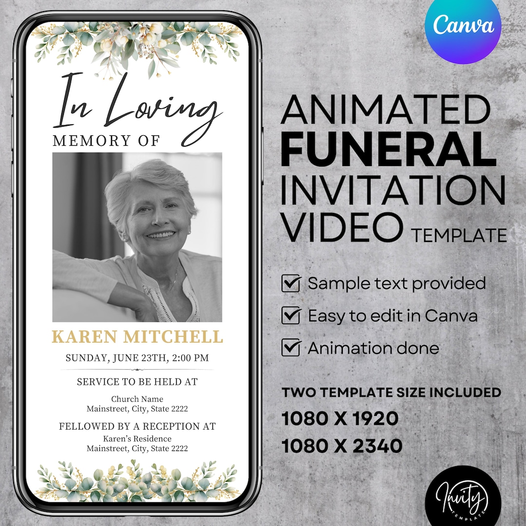 Editable Funeral Invitation Template, Animated Funeral Announcement ...