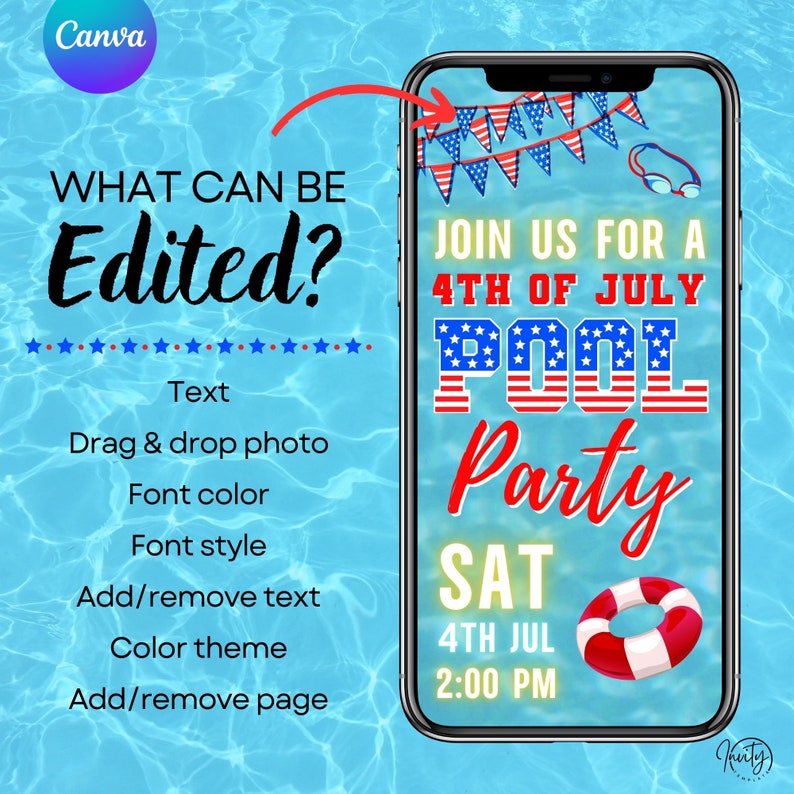 Pool Party 4th of July Invitation, Canva 4th of July Video Invitation ...