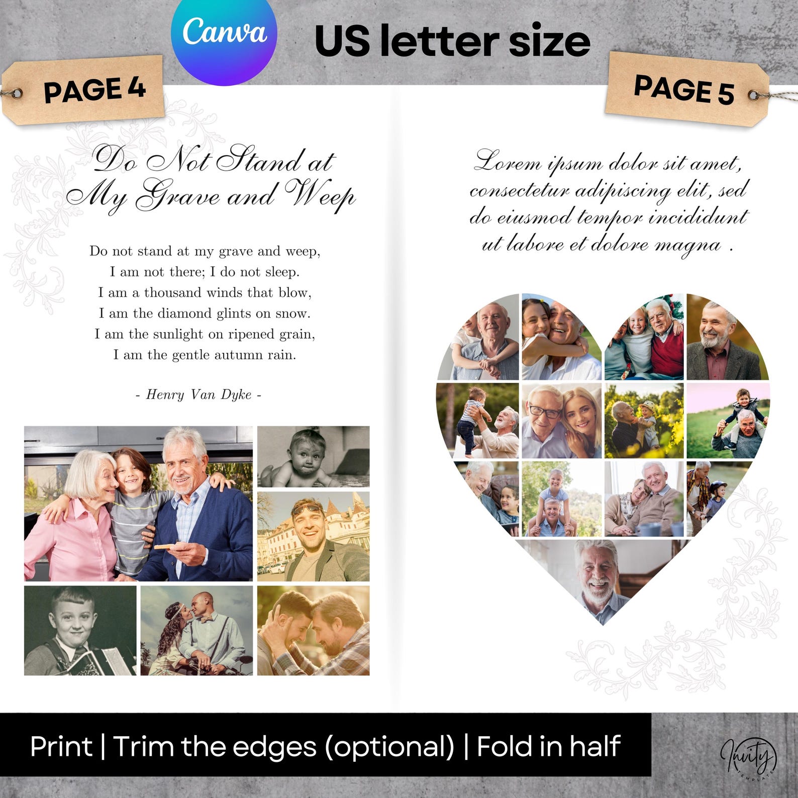 Funeral Booklet Template for Memorial Service, Celebration of Life ...