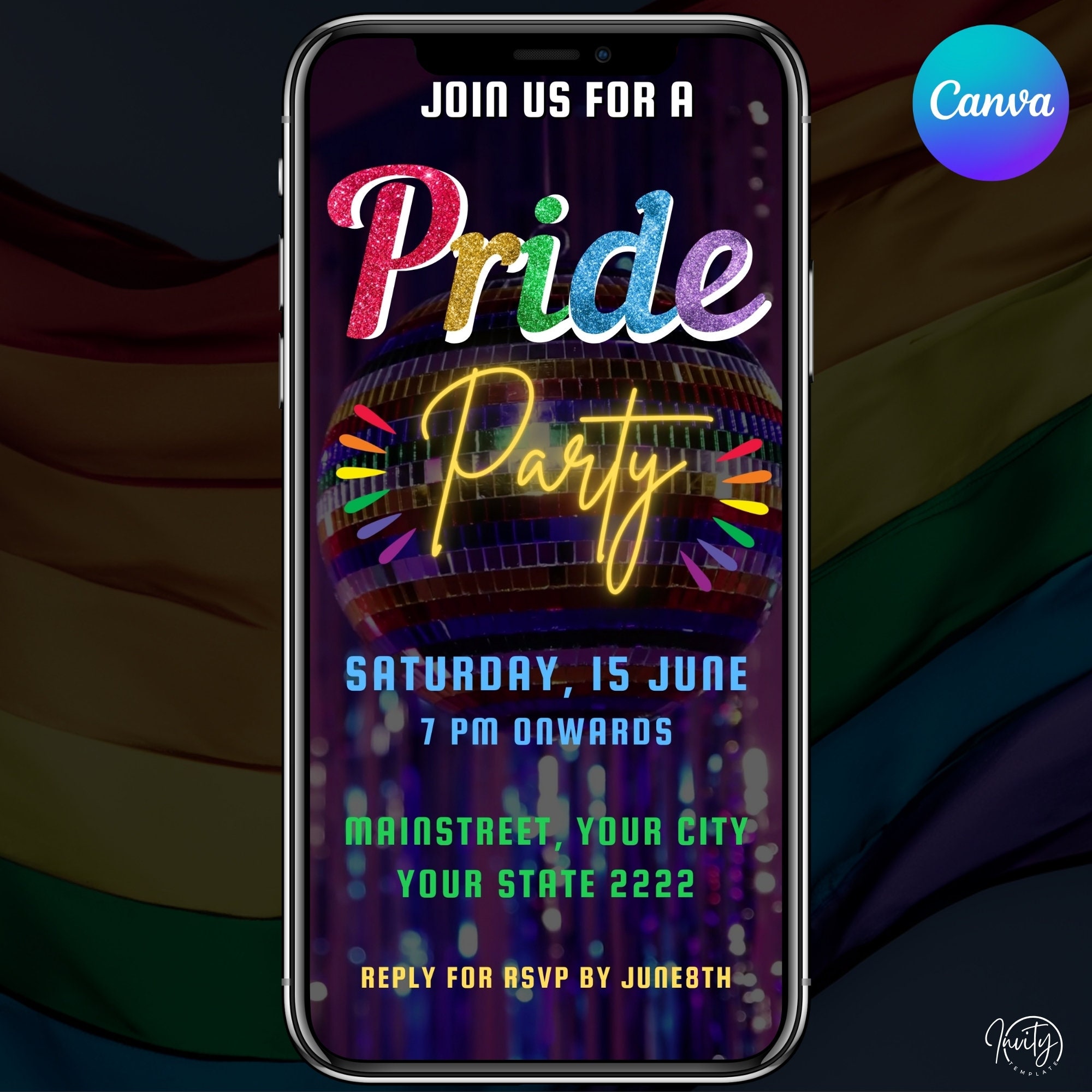 Pride Party Animated Invitation Template, Pride Invite Canva Template ...