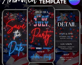 4th of July Party Digital Invitation, Canva 4th of July Video ...